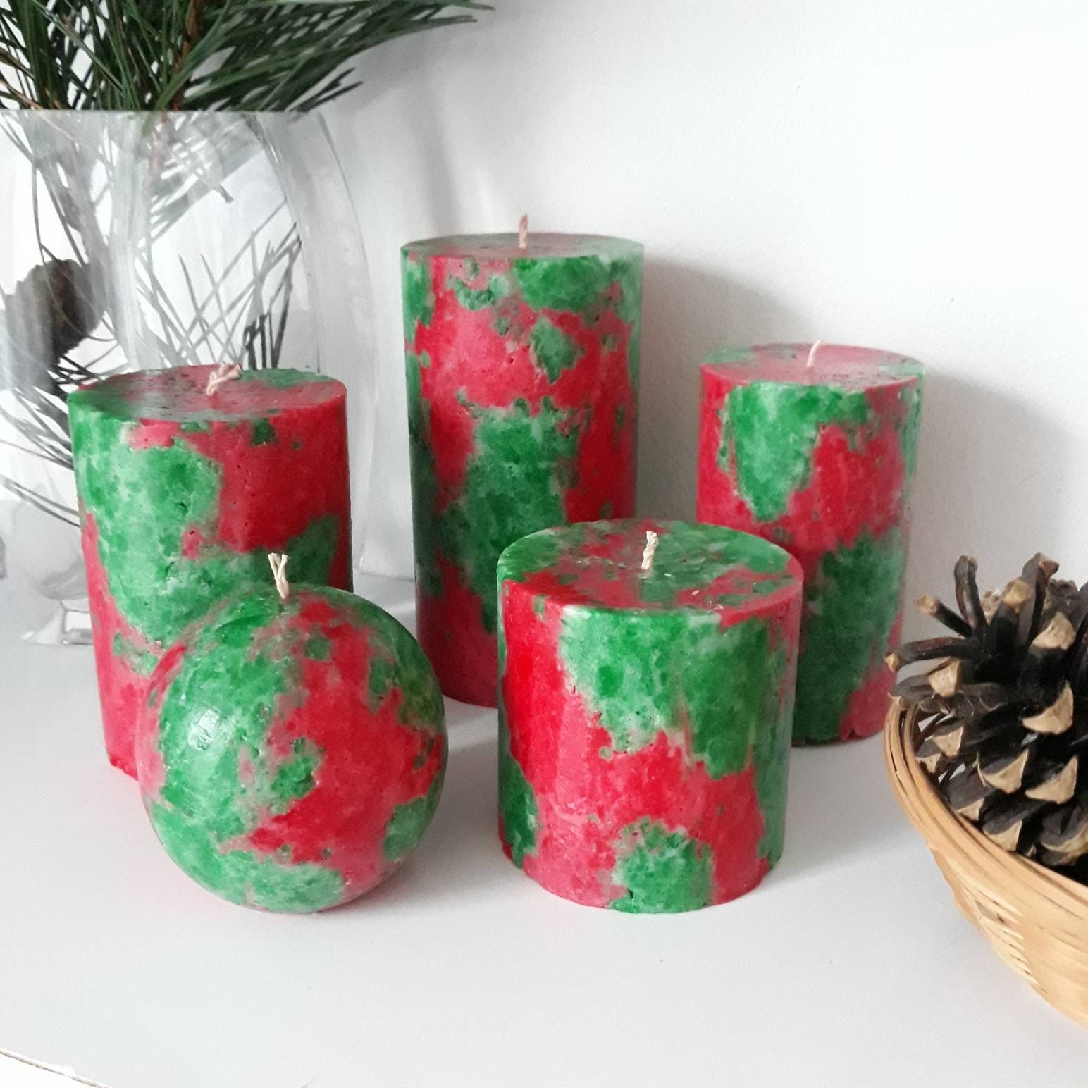 Christmas pillar candles. Festive decorative candles. Green - Etsy France