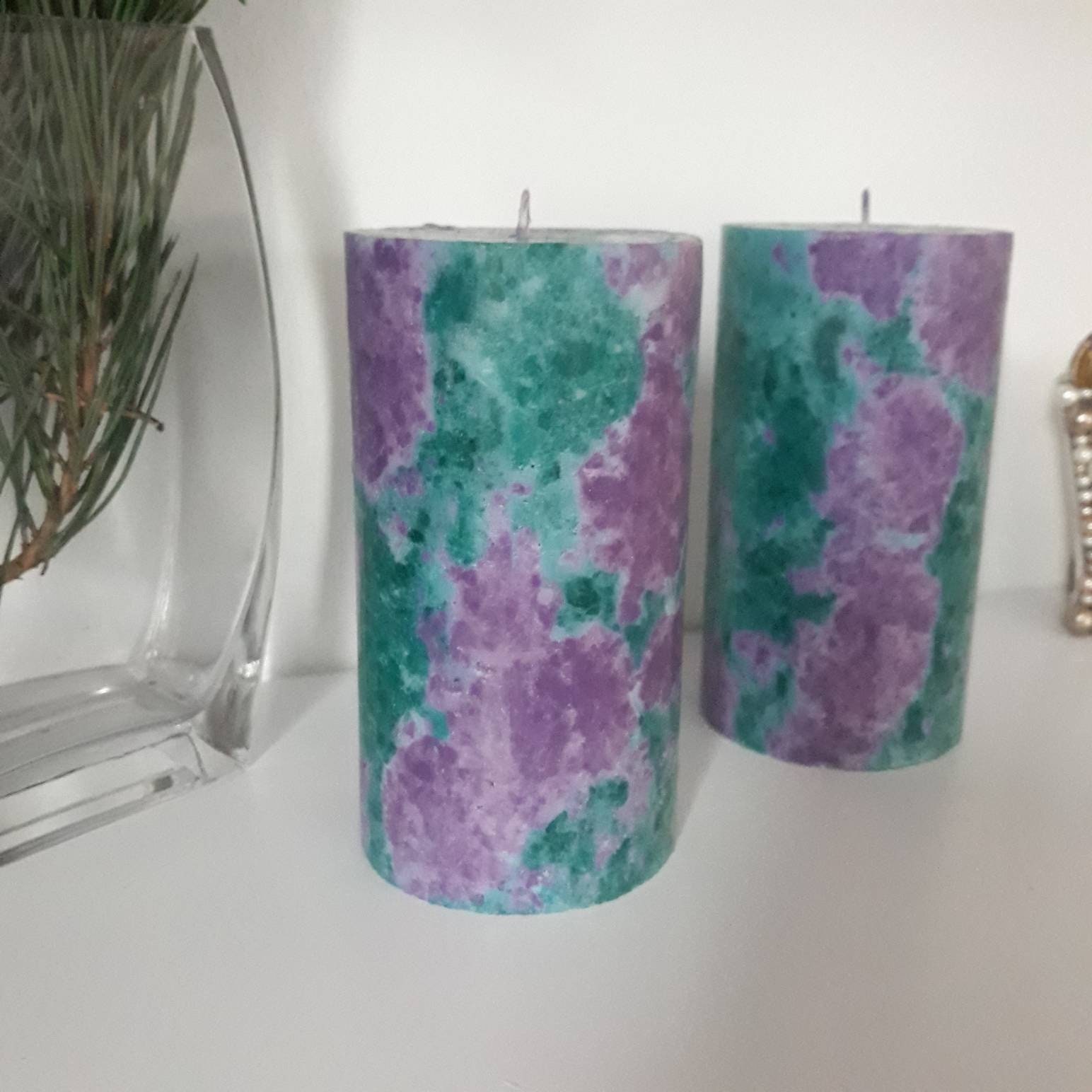 Purple and Teal Decorative Candles. Designer Pillar Candles - Etsy