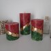 Red Green Gold Christmas Candles Pillar Candle Set of 3 Decorative ...