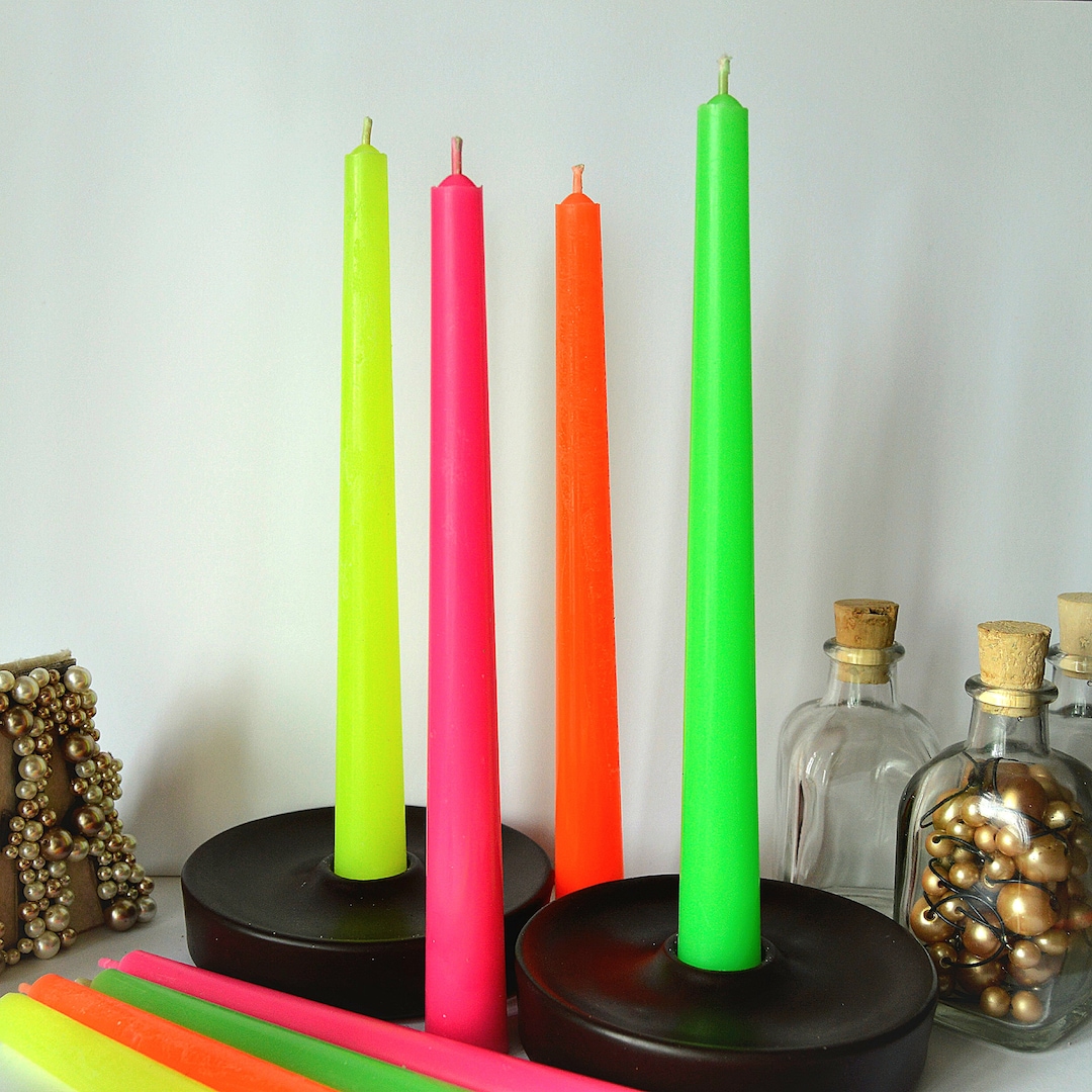 Neon Taper Candles. Set O 6 Decorative Candles Sticks. Bright Hot Pink ...