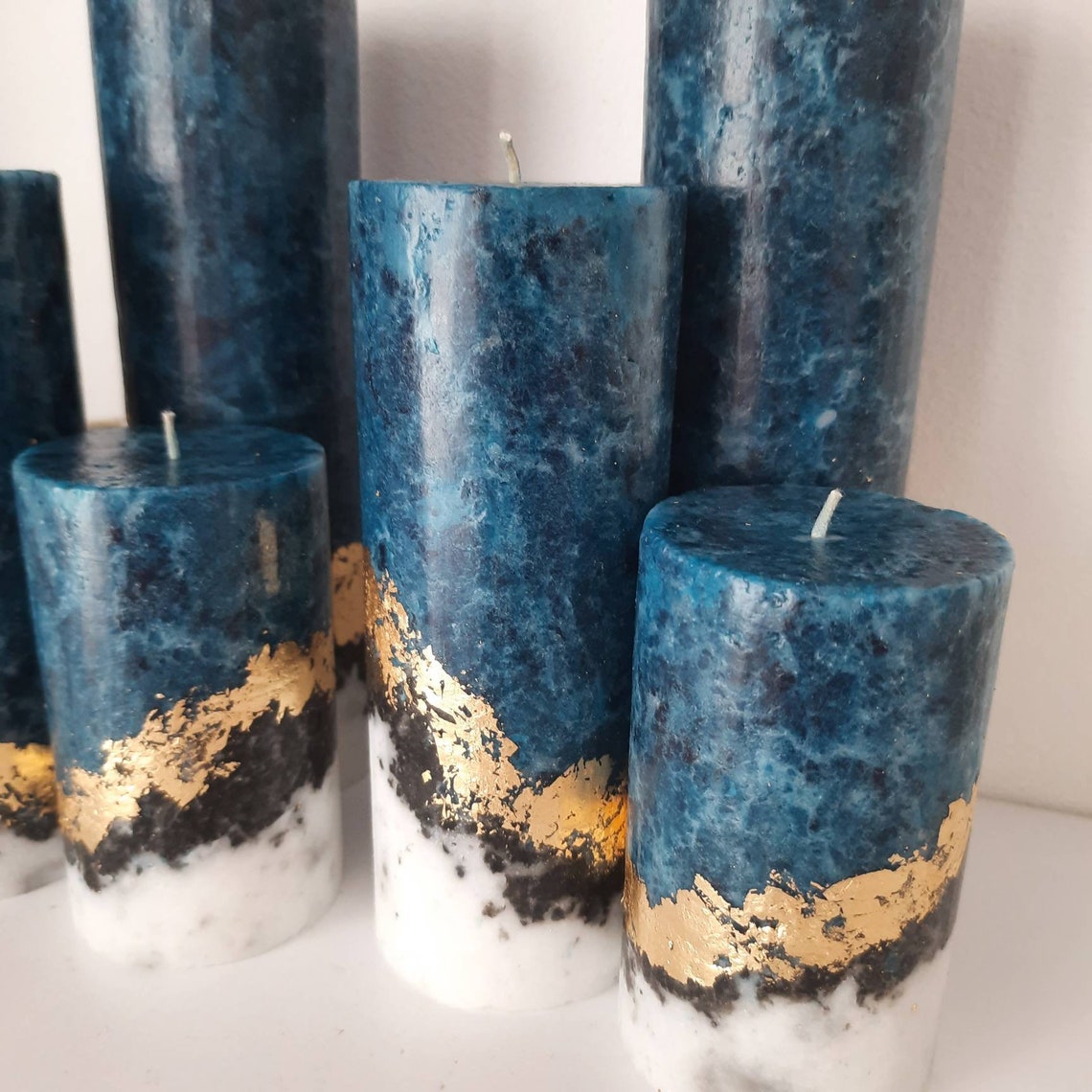 Navy Blue Pillar Candles. Set of 3 Unique Candle. Unscented Candles ...