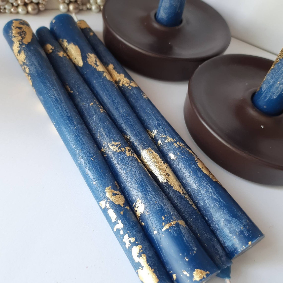 Navy Blue Taper Candles. Set O 6 Decorative Candles Sticks. Dinner ...