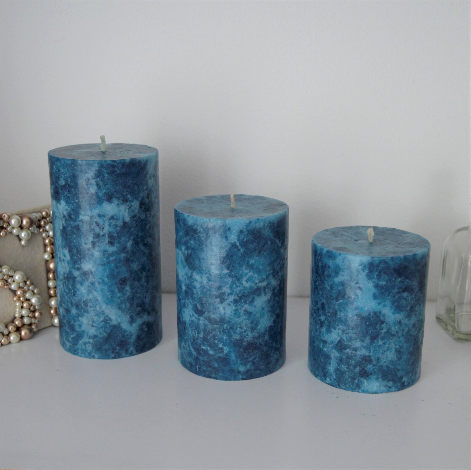 Navy Blue Pillar Candles Unique Midnight Blue Candles for - Etsy
