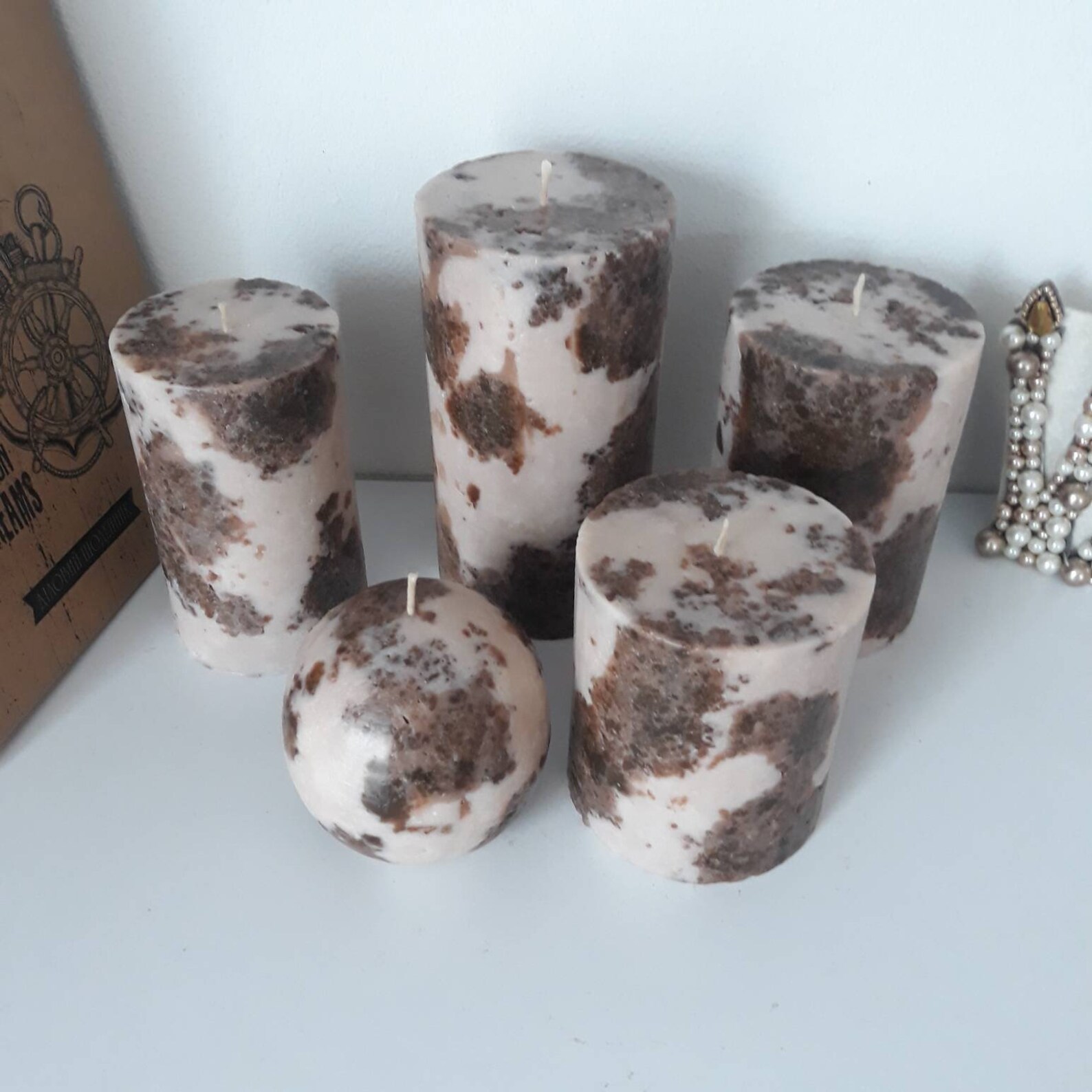 Brown and Beige Pillar Candles. Decorative Candles. - Etsy
