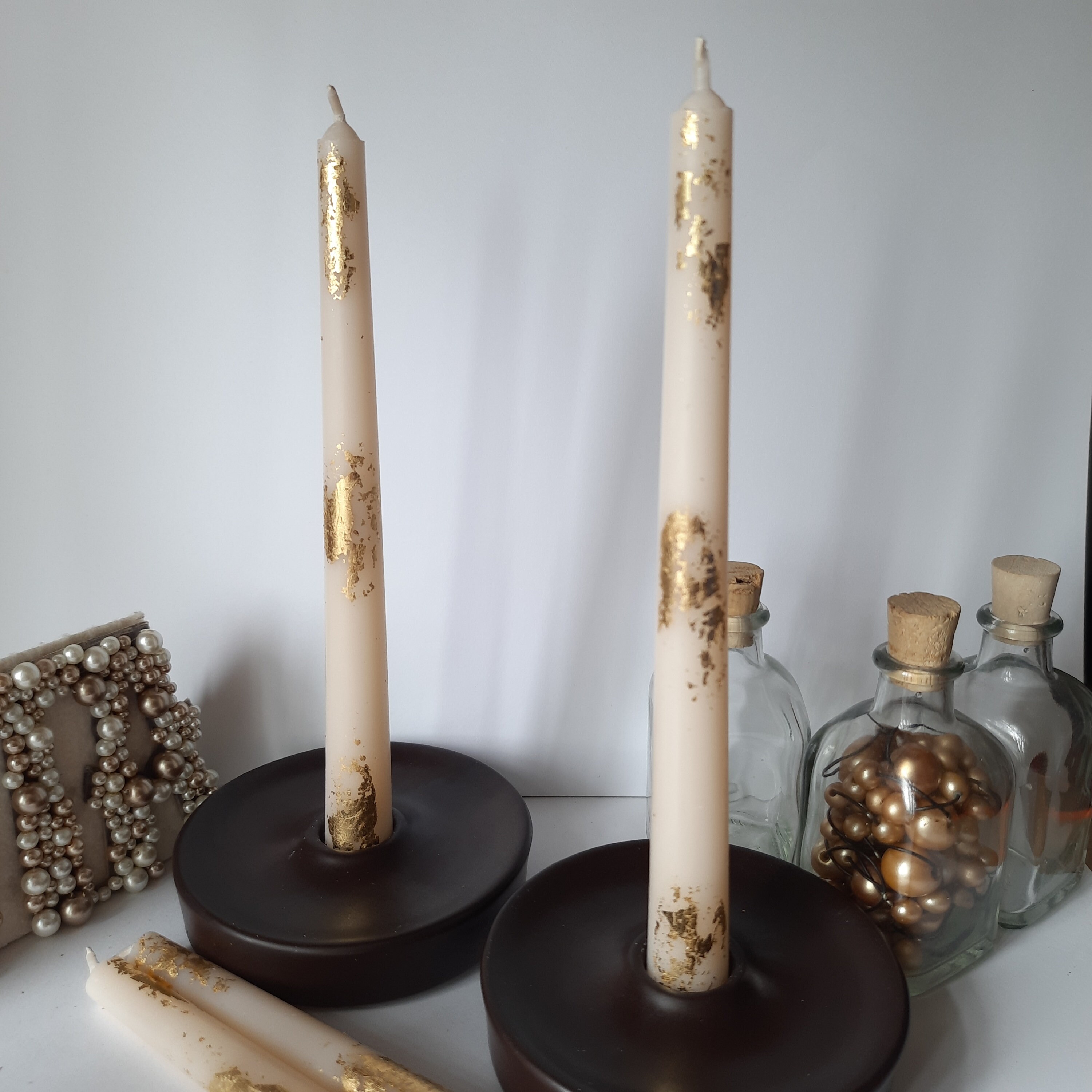 Brown Ivory Peach Taper Candles. Set O 6 Decorative Candles Sticks ...