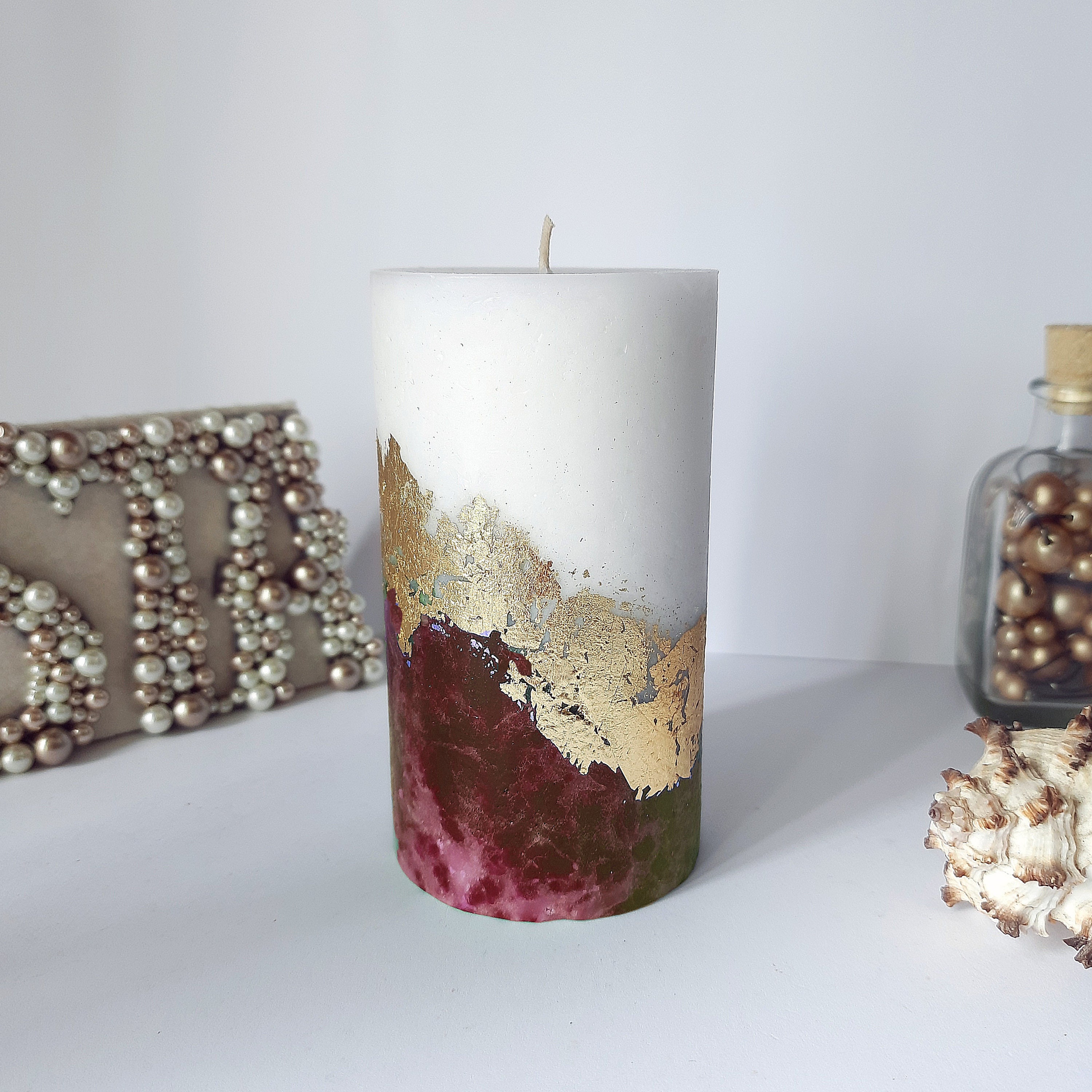 Burgundy Pillar Candles. Decorative Candles for Burgundy Decor or ...