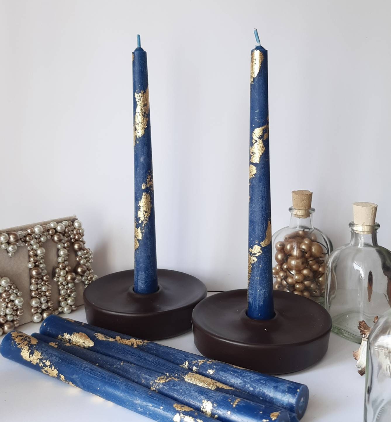 Navy Blue Taper Candles. Set O 6 Decorative Candles Sticks. Dinner ...