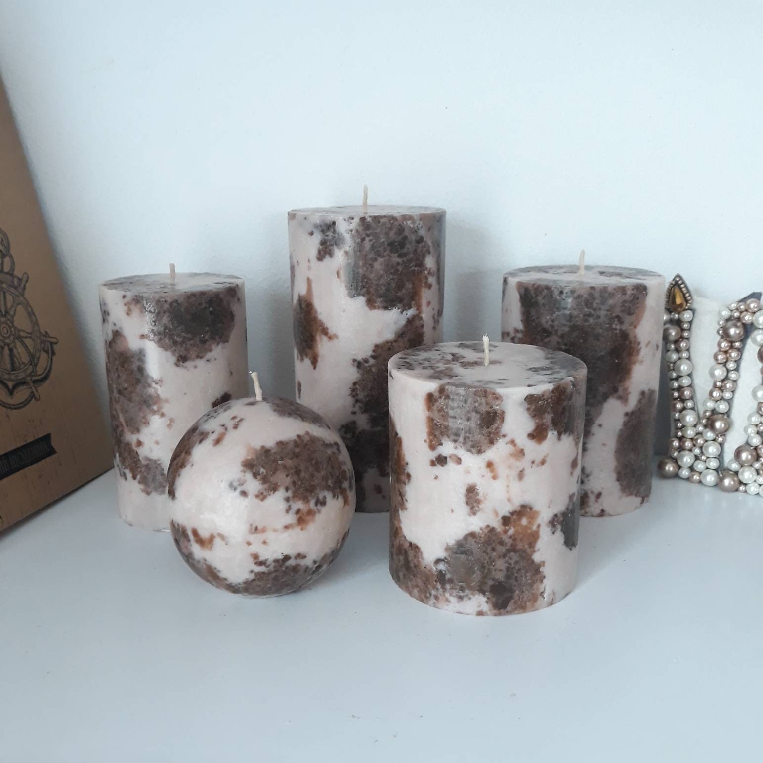 Brown and Beige Pillar Candles. Decorative Candles. | Etsy