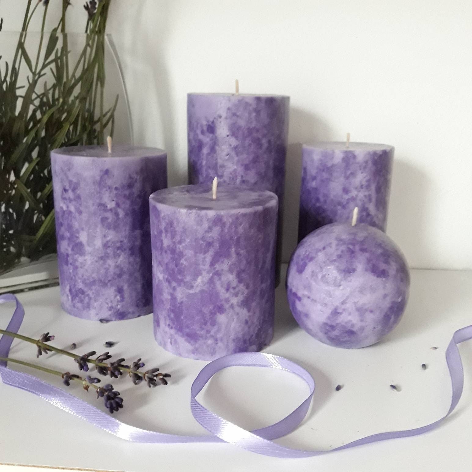 Purple Candles. Purple Pillar Candle. Unique Candle. | Etsy