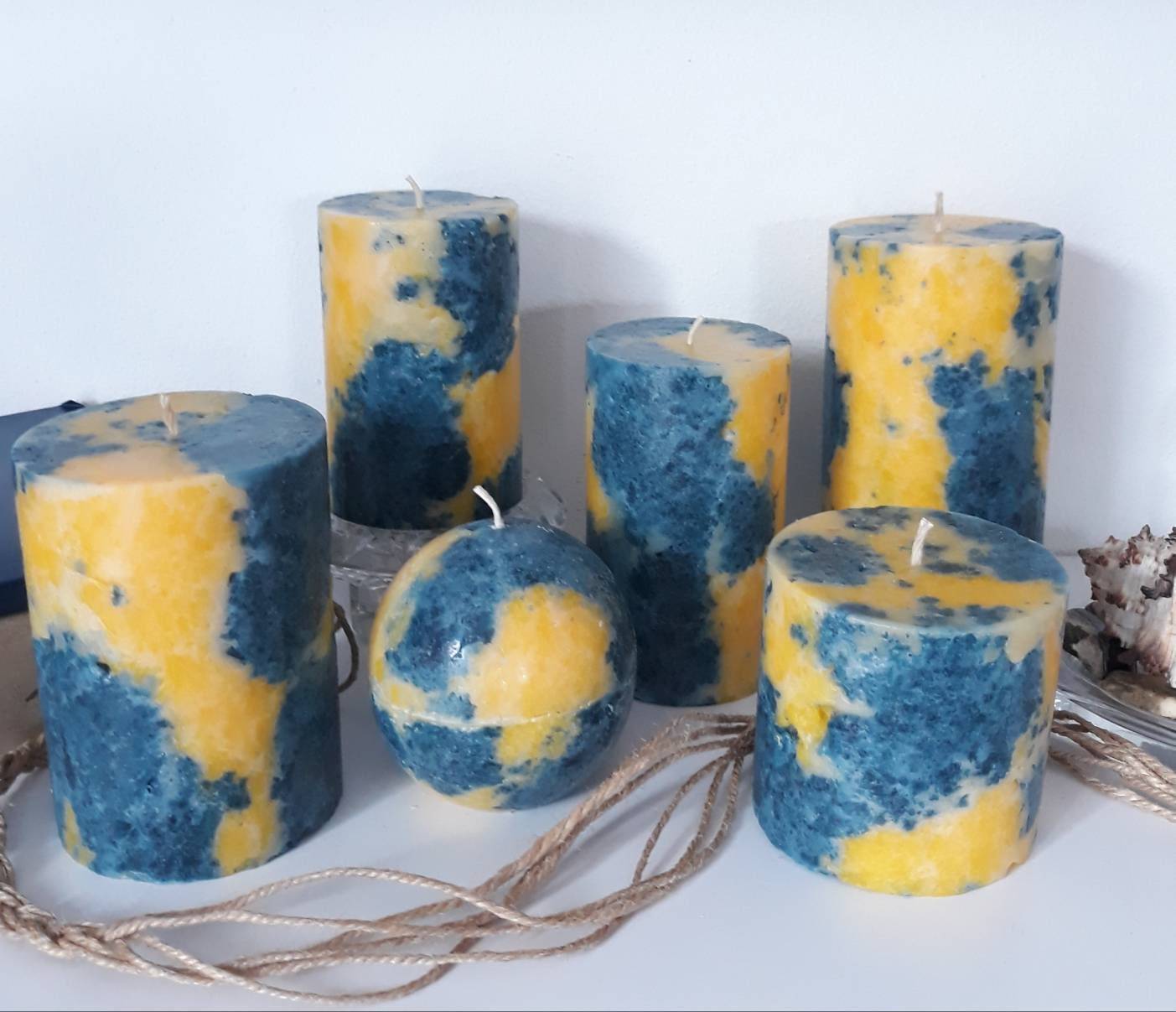 Dark Blue Yellow Decorative Candles Ukraine Candle Pillar - Etsy Sweden