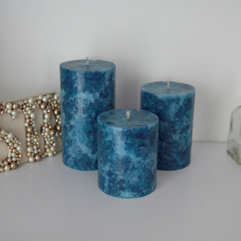 Navy Blue Pillar Candles Unique Midnight Blue Candles for - Etsy