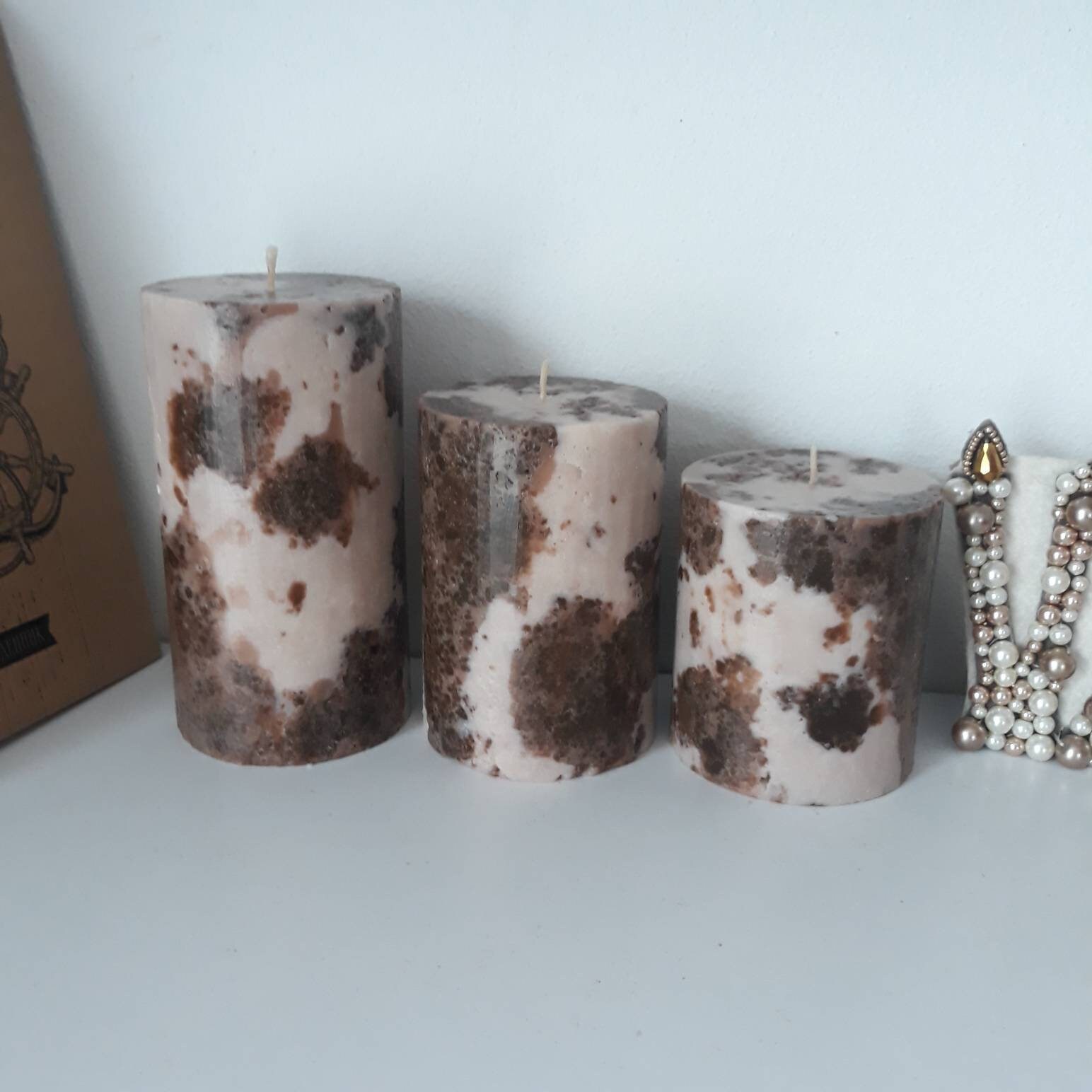 Brown and Beige Pillar Candles. Decorative Candles. - Etsy