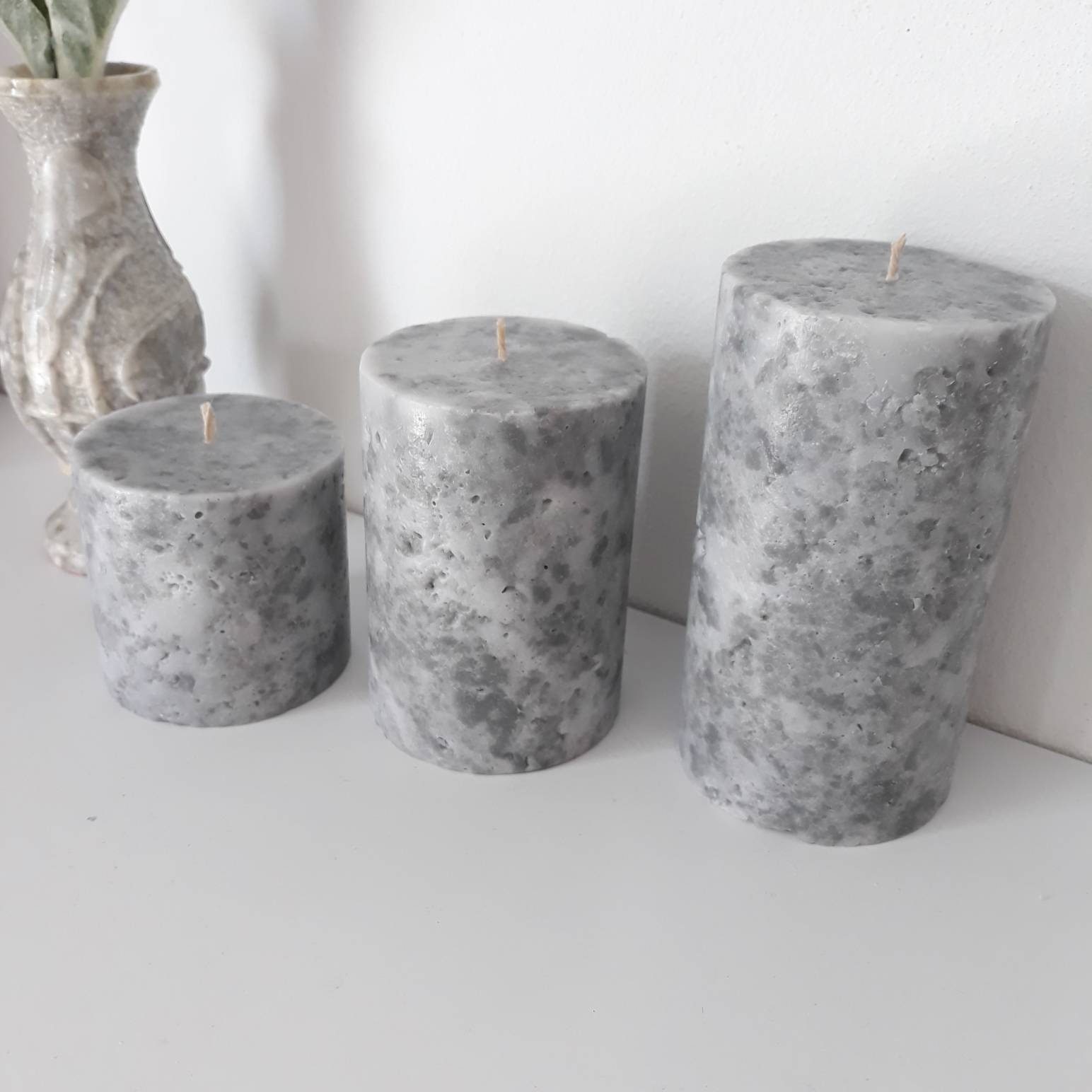 Grey Pillar Candles Unique Decorative Candles With Marble Texture ...