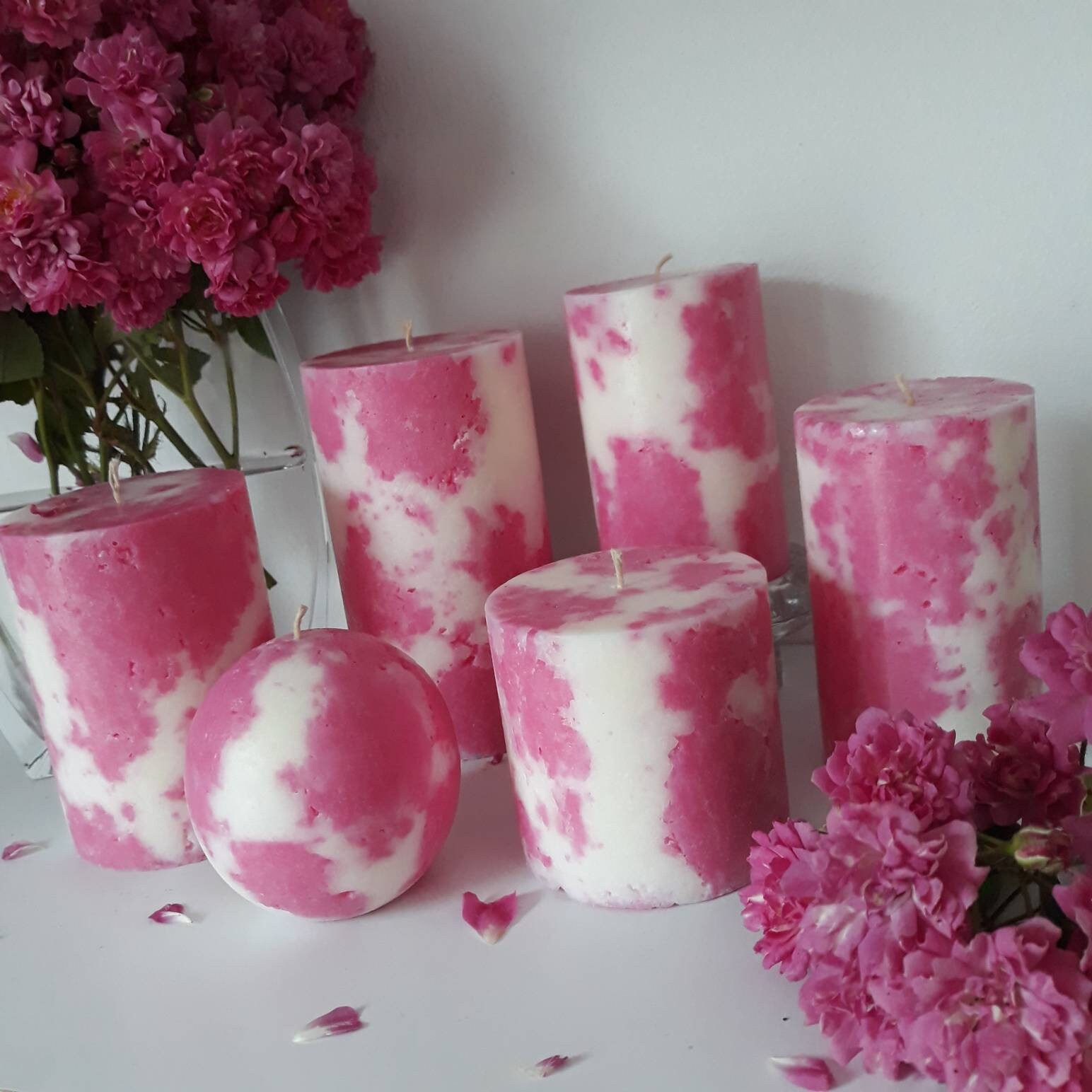 Pink Decorative Candles. Pink Pillar Candles. Pink Room Decor. - Etsy