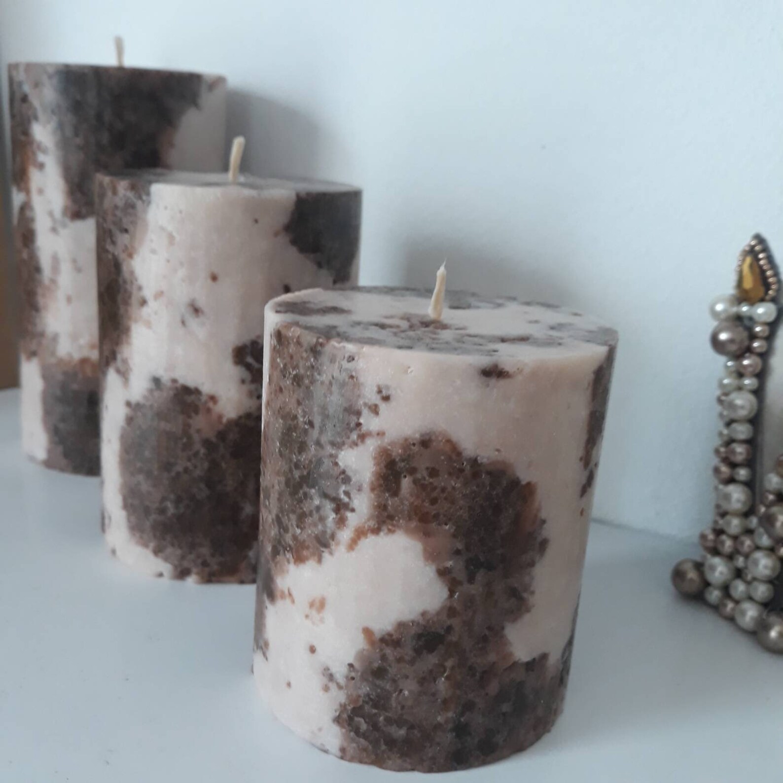 Brown and Beige Pillar Candles. Decorative Candles. | Etsy
