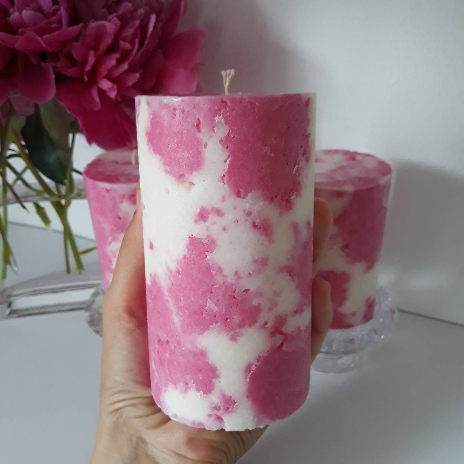 Pink Decorative Candles. Pink Pillar Candles. Pink Room Decor. - Etsy