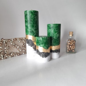 Emerald Green Pillar Candles. Set of 3 Unique Candle. Unscented Candles ...