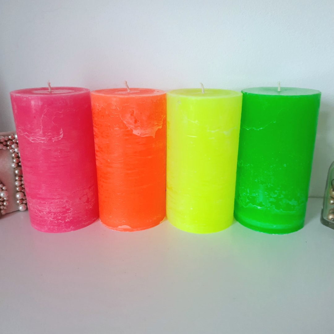 Neon Home Decor. Neon Pillar Candles.hot Green Pink Orange Yellow ...