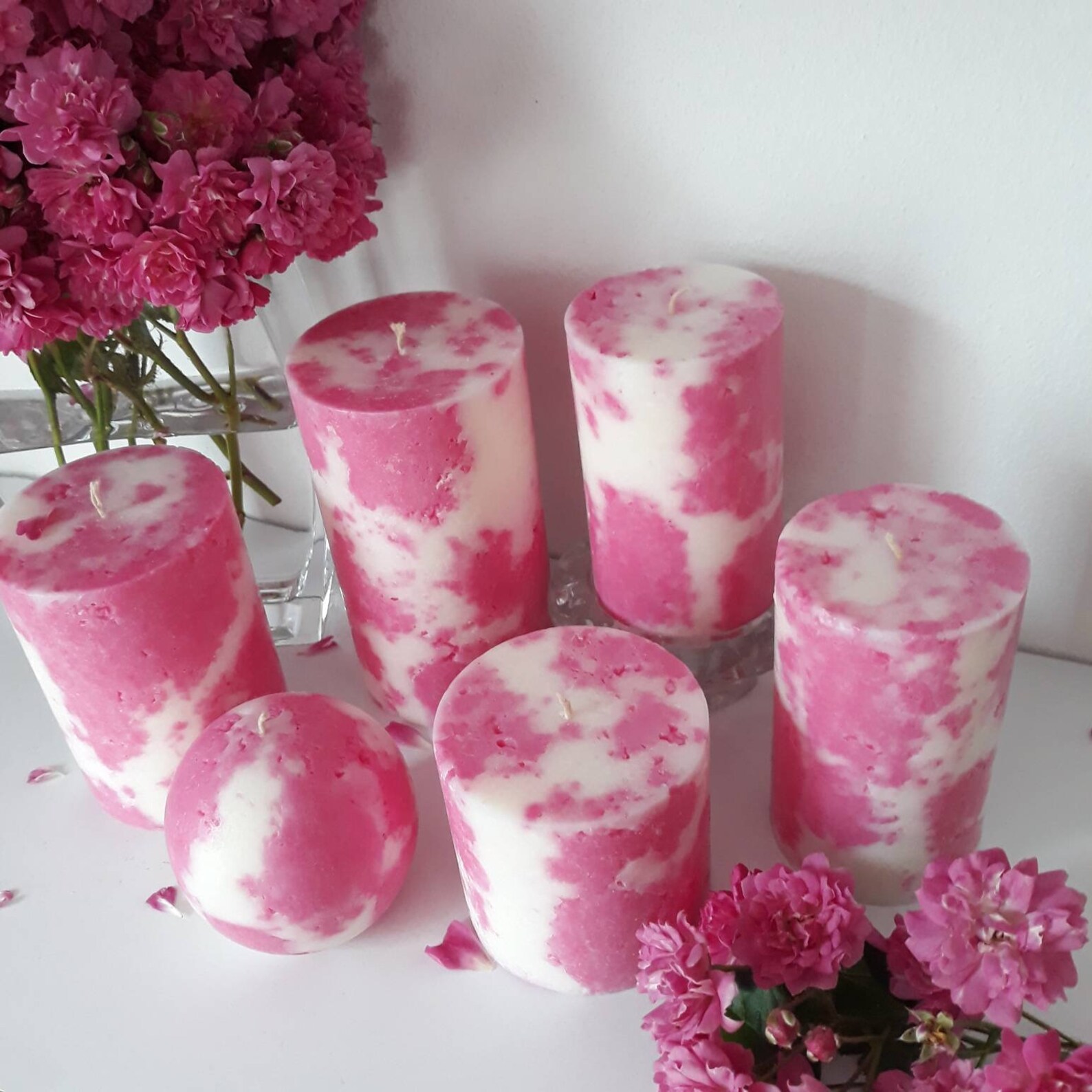 Pink Decorative Candles. Pink Pillar Candles. Pink Room Decor. - Etsy
