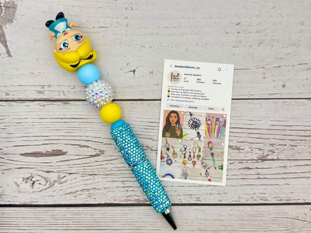 Custom Beaded Pen: Fun Character Topper, Rhinestone Accents - Etsy