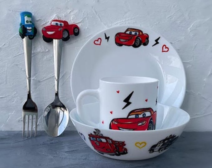 Personalised Dinner Set - Rainbow Design - Kids Dinner Set - Plate Set ...