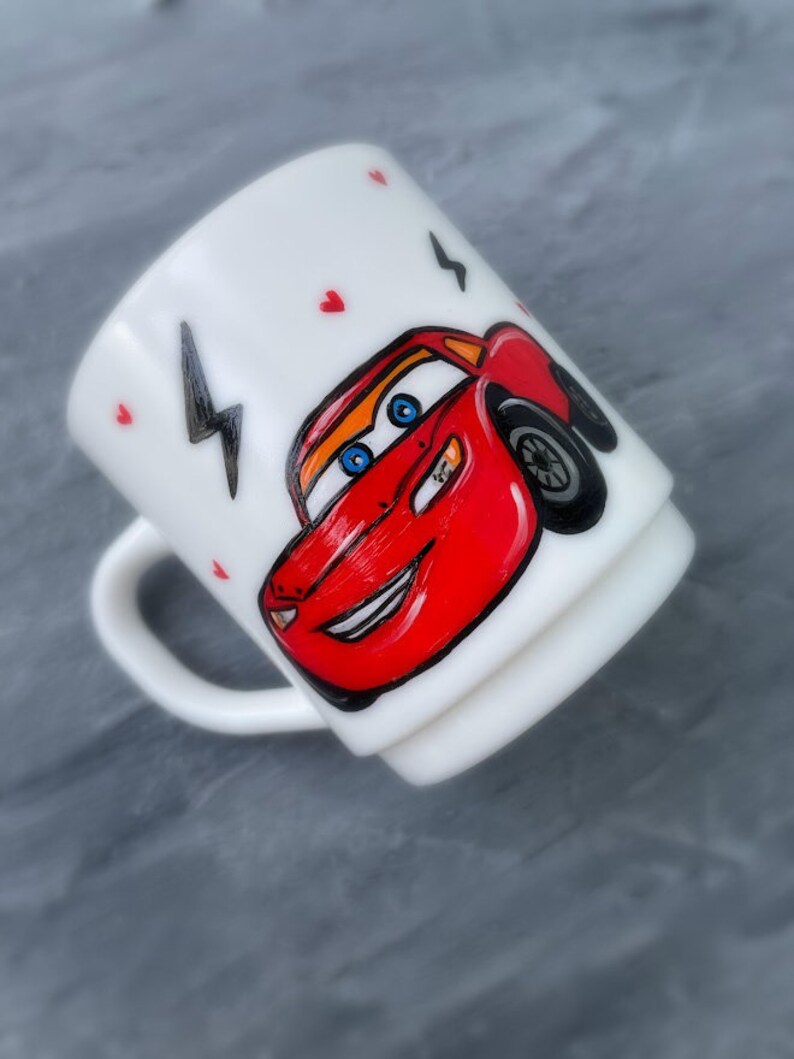 Personalized Red Car Mug, Handpainted Coffee Mug Ceramic, Gift Mug for ...