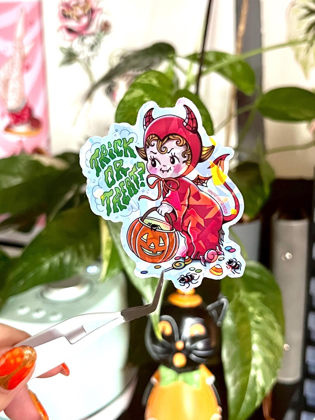 Devil Kewpie, Traditional Tattoo Sticker, Tattoo Sticker, Holographic ...