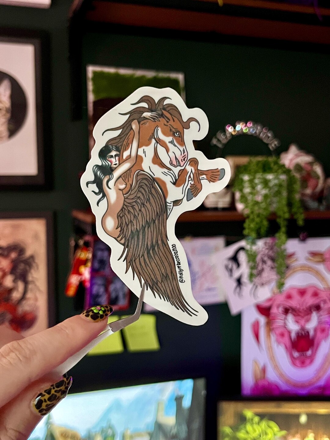 Trad Lady Flying Horse, Traditional Tattoo Sticker, Tattoo Sticker ...