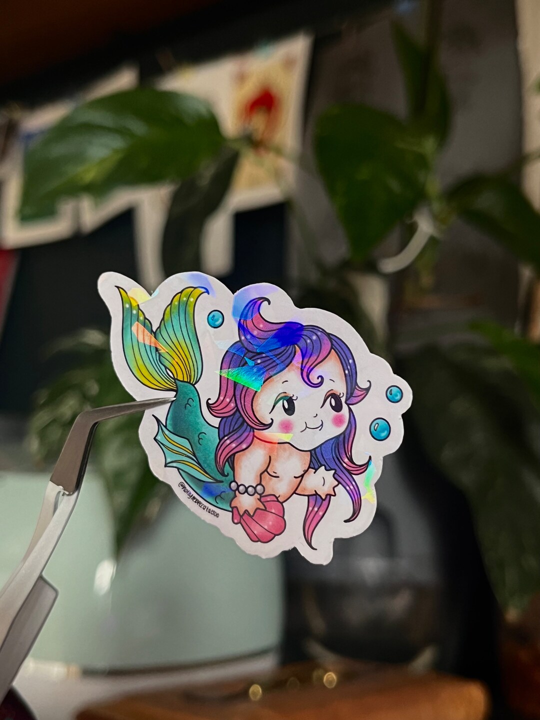 Mermaid Kewpie, Traditional Tattoo Sticker, Tattoo Sticker, Holographic ...