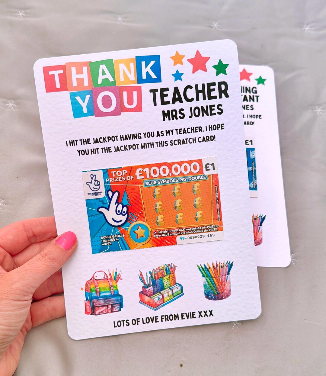 Personalised Thank You Teacher Scratch Card Holder, End of Term Gift ...