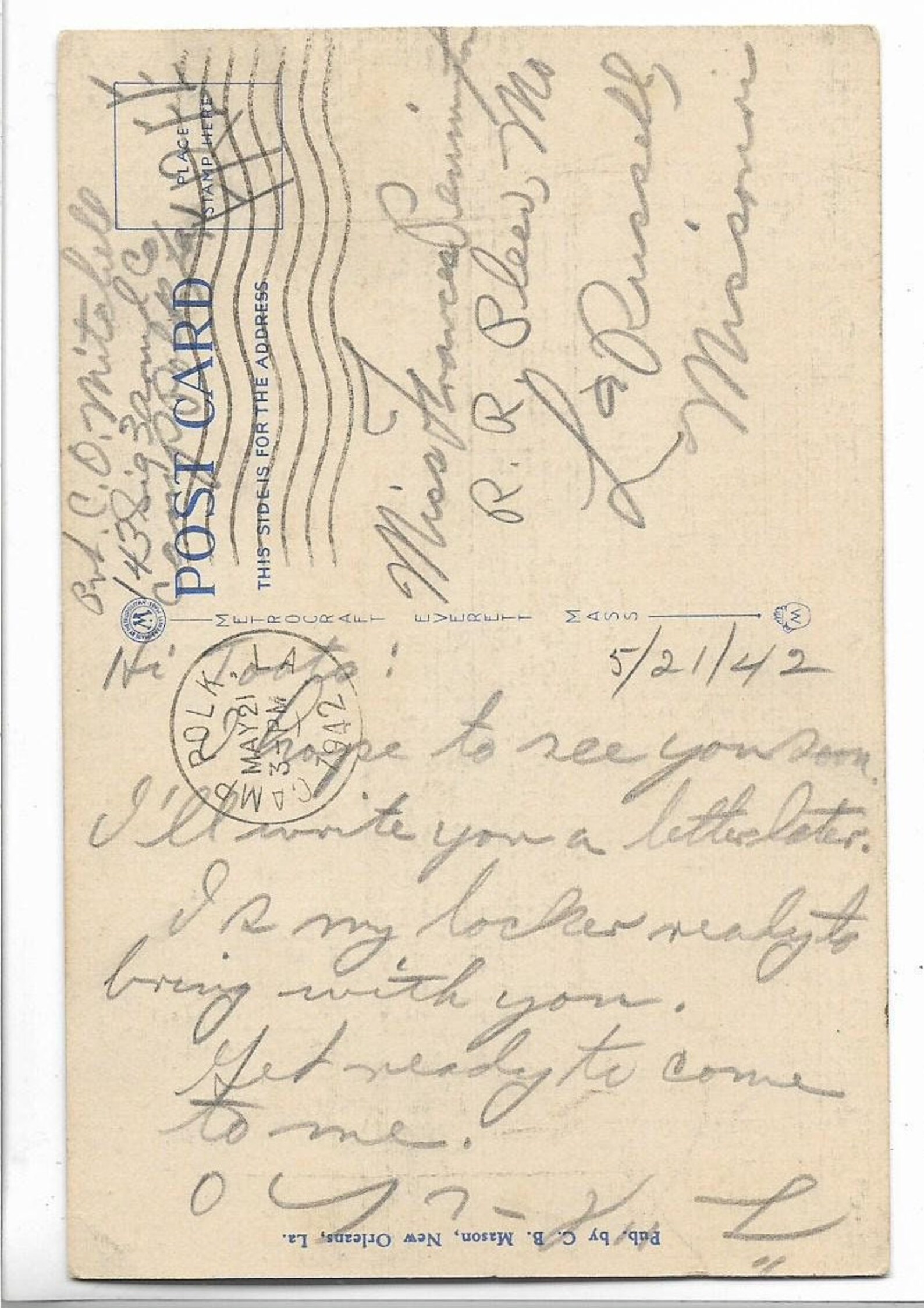 Five 1942 and 1943 Postcards Mailed by Soldier 143 Signal 3rd Armored ...