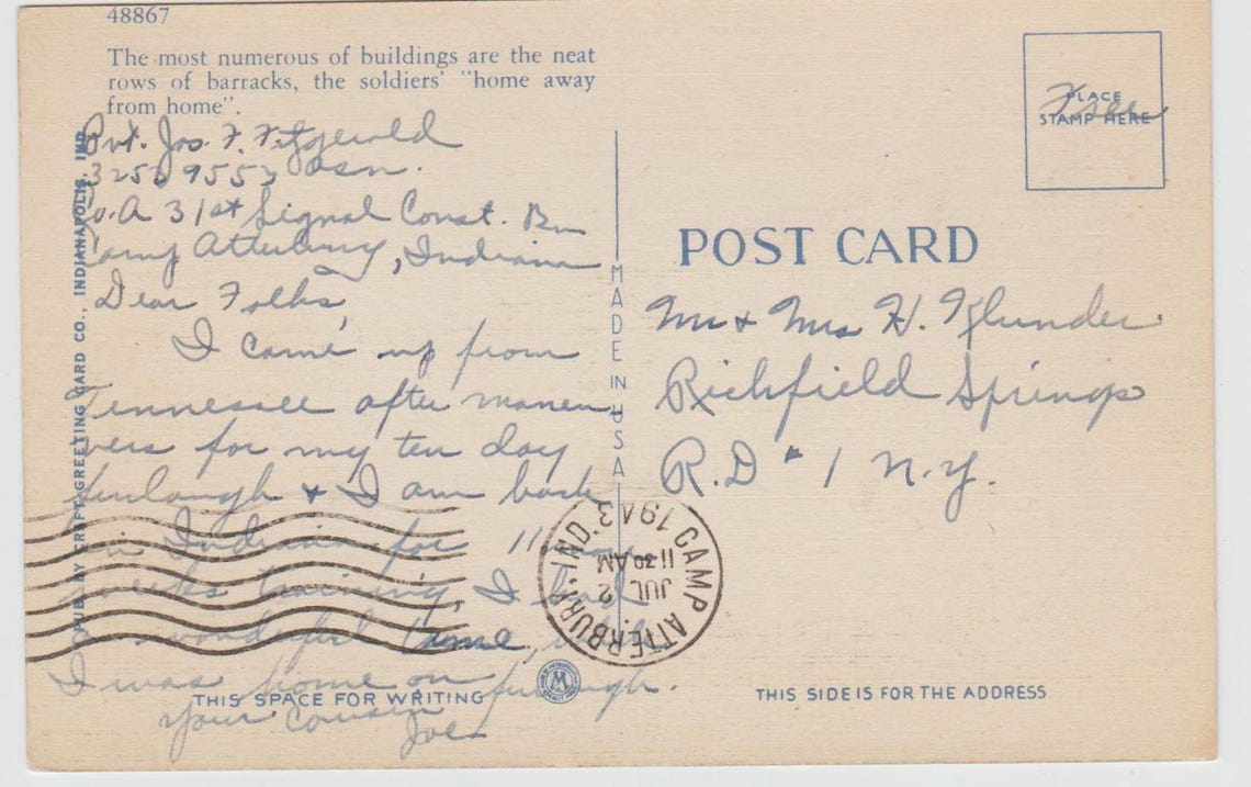 1943 Postcards Mailed Free to Richfield Springs NY - Etsy