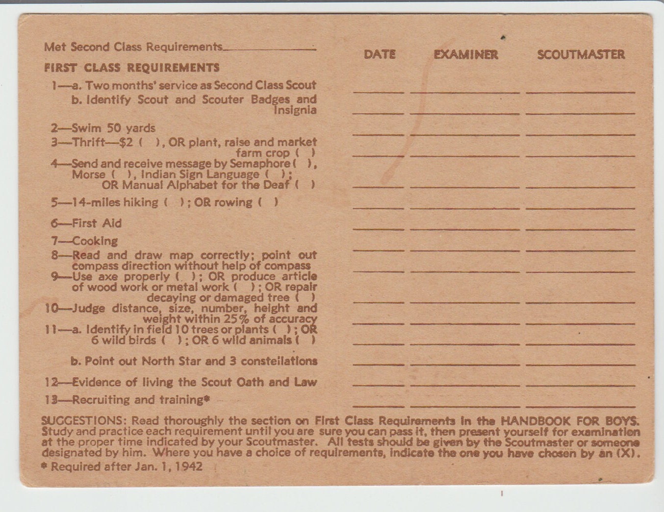 1942 Boy Scouts First Class Score Card - Etsy