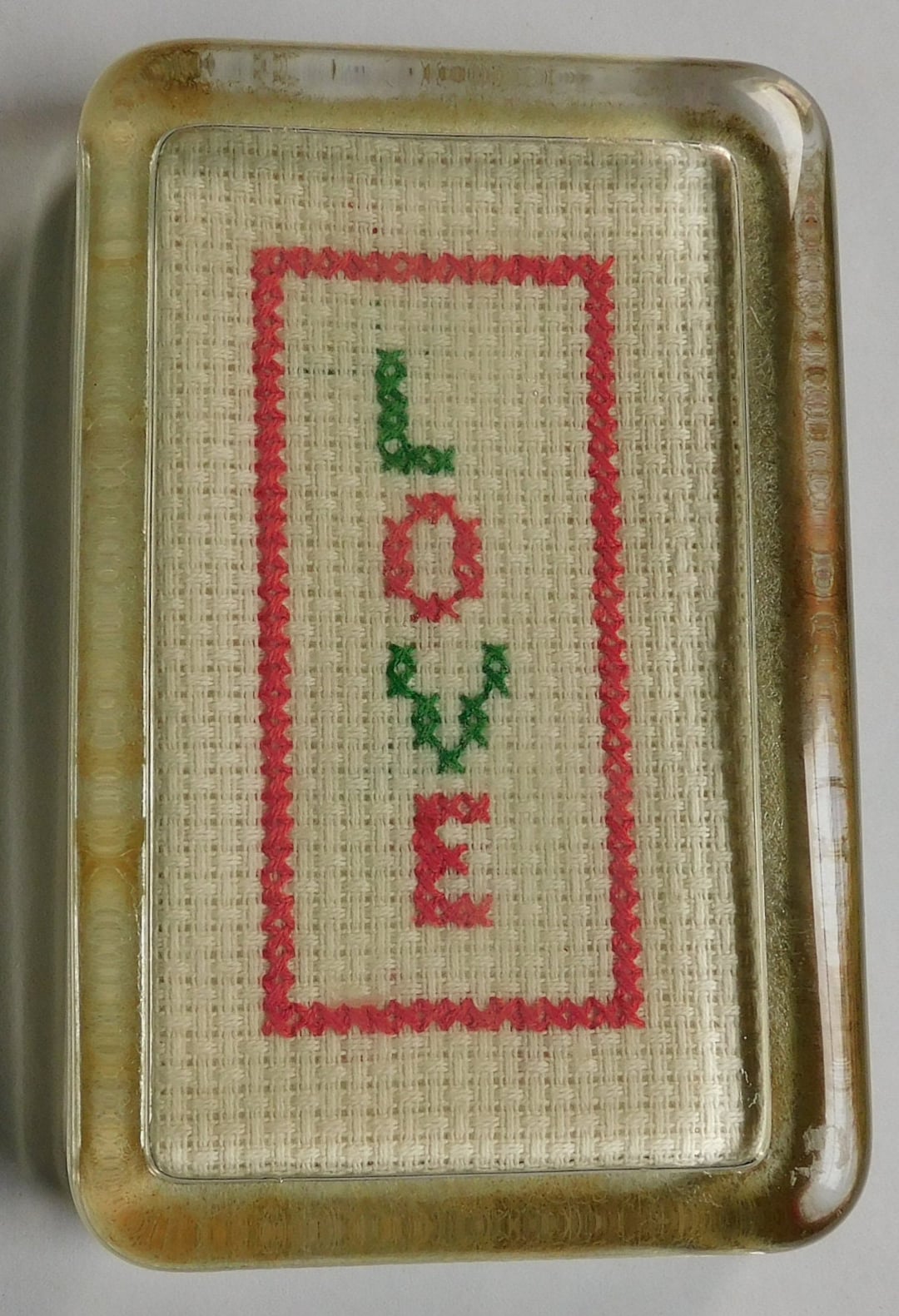 Vintage Paperweight LOVE Embroiderd Cloth - Etsy