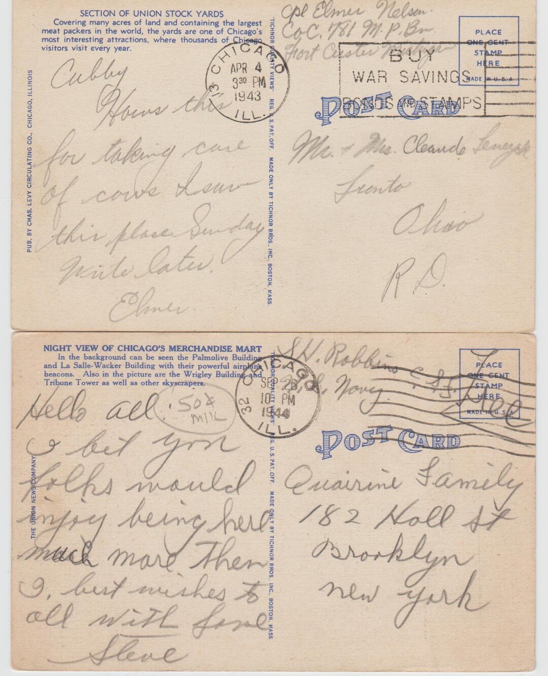 Chicago Ten Postcards Mailed by WW2 Service Members While There - Etsy