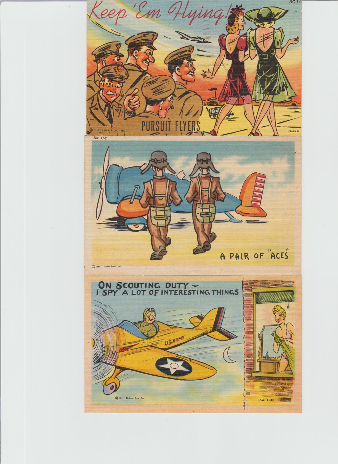 World War Two Three Army Air Force Comic Postcards - Etsy