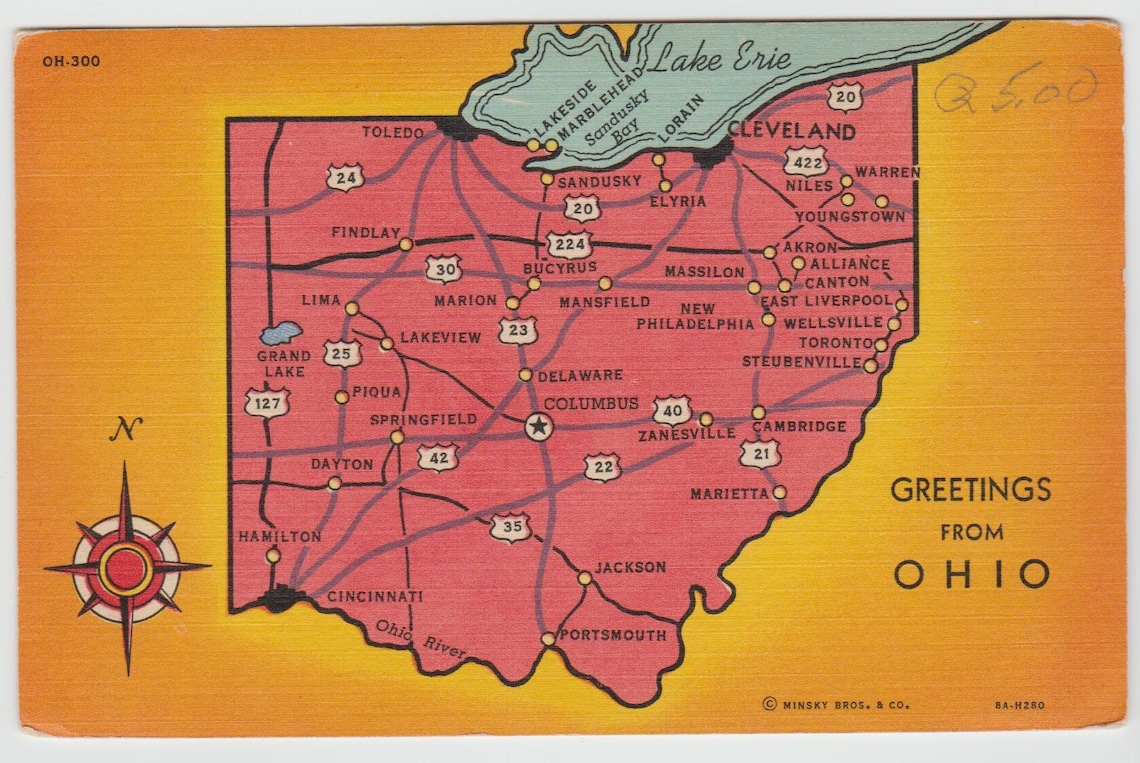 1950s Postcard Map of Ohio With Special Roger W Tracy - Etsy