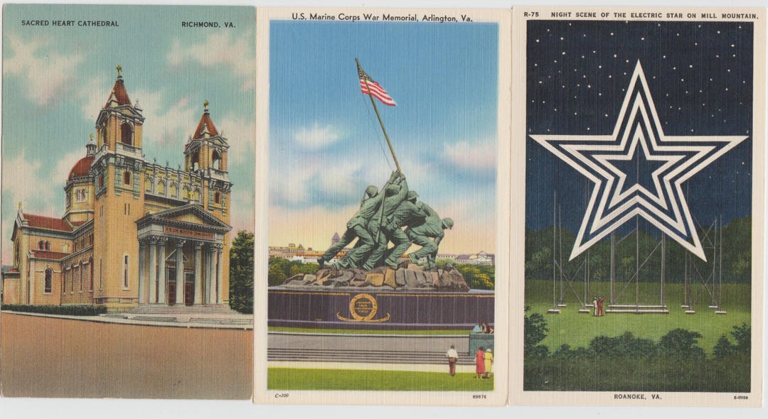 Virginia 15 1940s and 1950s Linen Type Postcards - Etsy