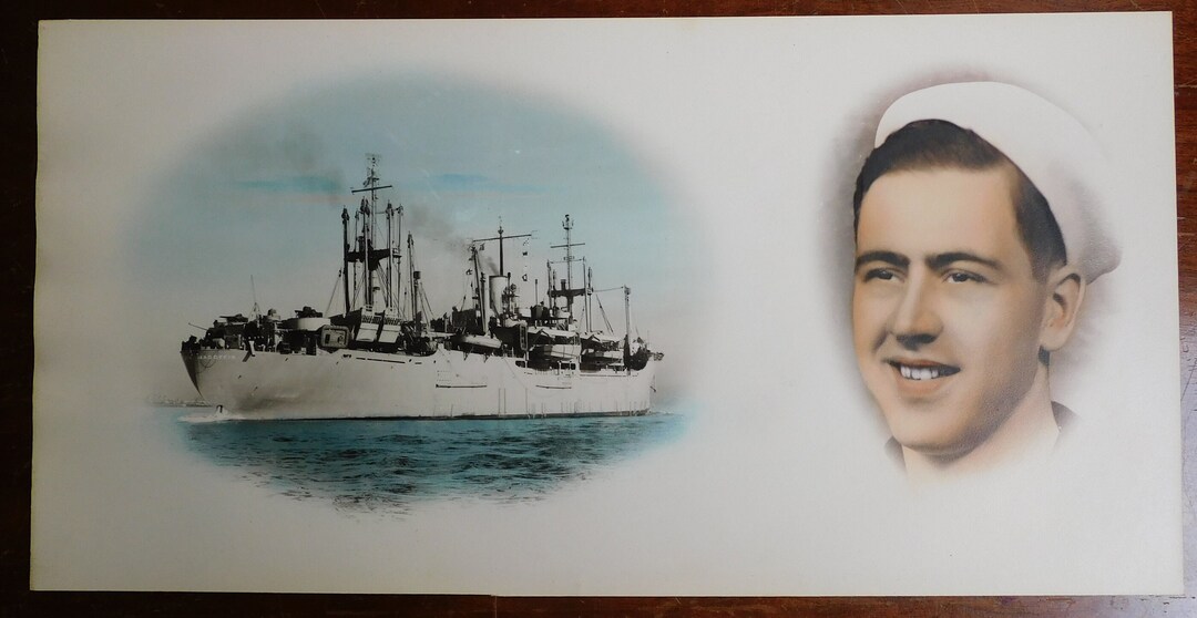 World War Two Sailor and Ship USS Magoffin Color Photograph in Fancy ...