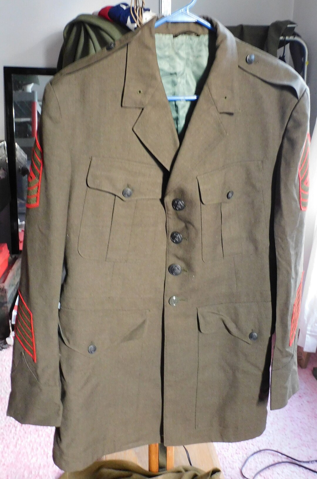 1966 US Marines Serge Green Jacket Master Sergeant With Five Service ...