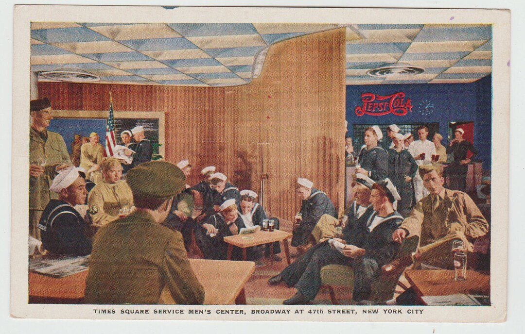 1943 Times Square Men's Center Two Postcards Mailed Free by Soldier and ...