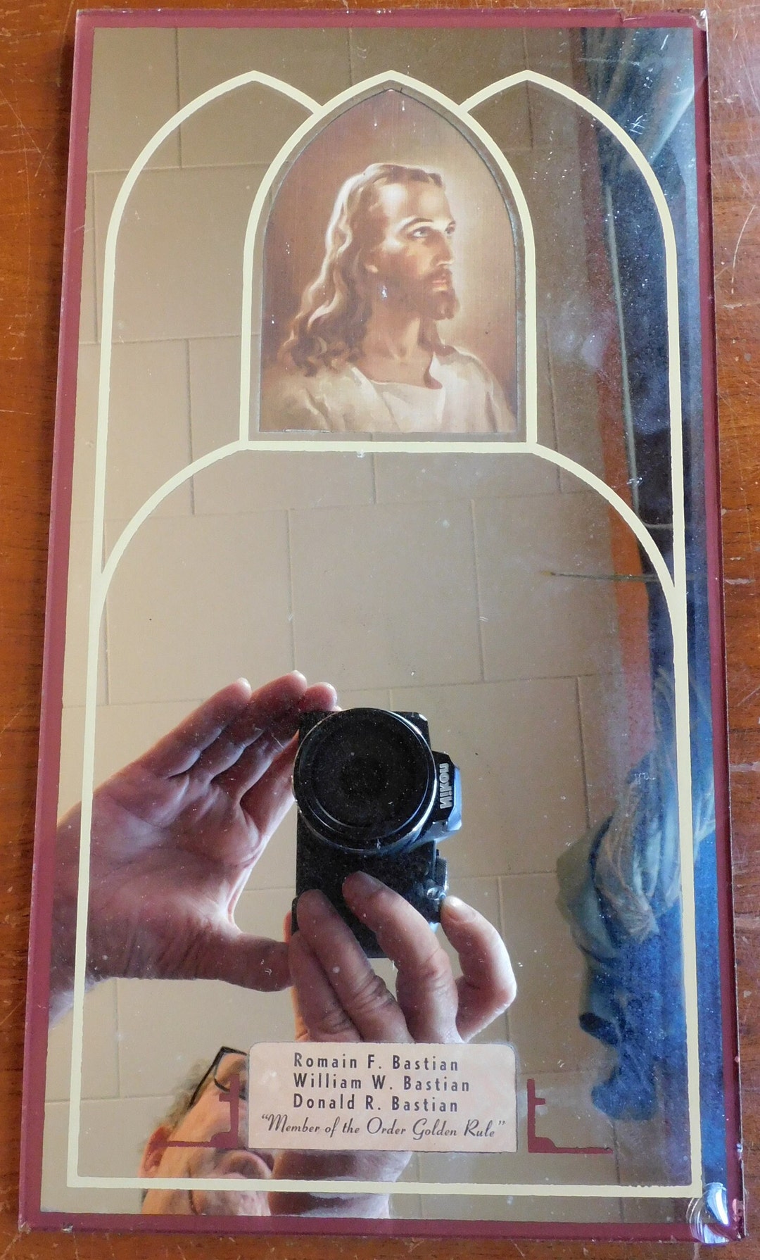 1940s Jesus Picture Advertising Mirror for Bastian Family Funeral Home ...