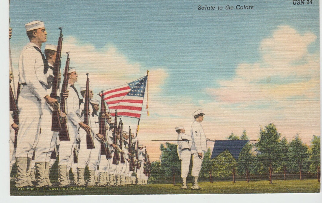 1944 Salute to the Colors Curteich Linen Type Postcard Mailed to Olean ...