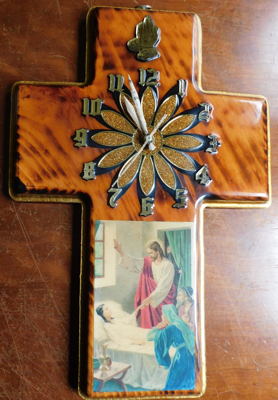 Vintage Cross Shaped Clock With Jesus and Metal Flower - Etsy