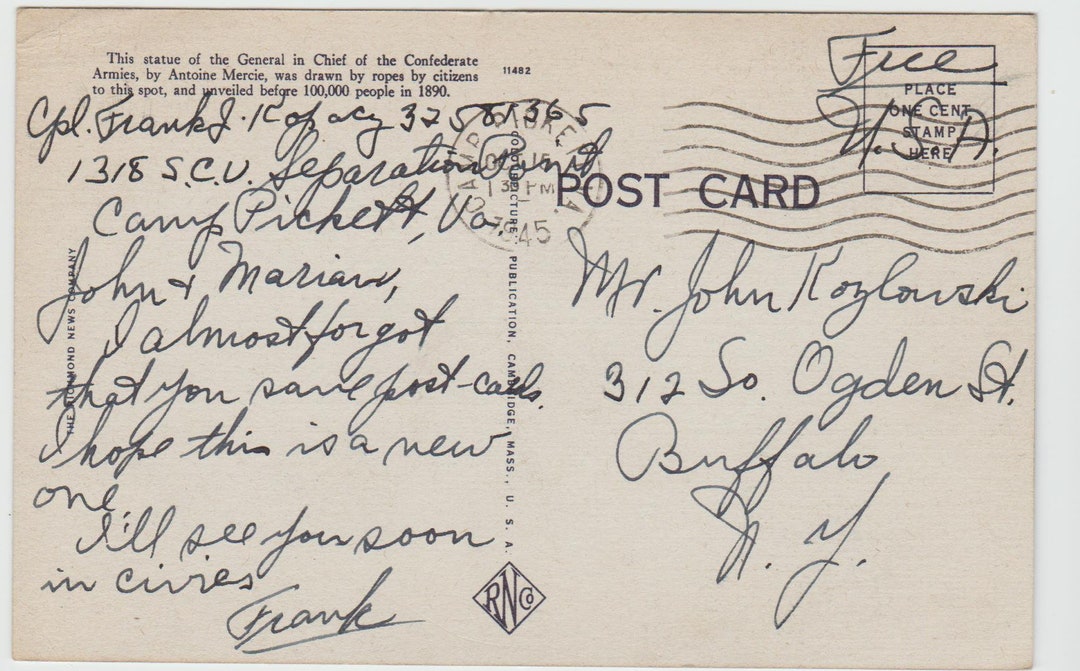 World War Two Nine Postcards US Military Soldier's Free Mail to Buffalo ...