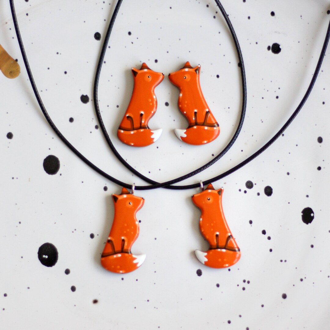 Small Red Fox Necklace. Couples Necklace Sets of 2 . Long Distance ...