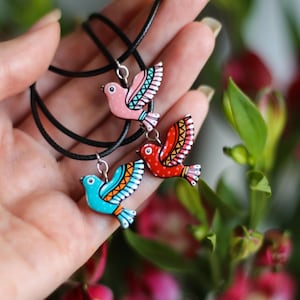 Colorful Bird Pendant Made of Wood. Tiny Bright Tropical Bird Pendants ...