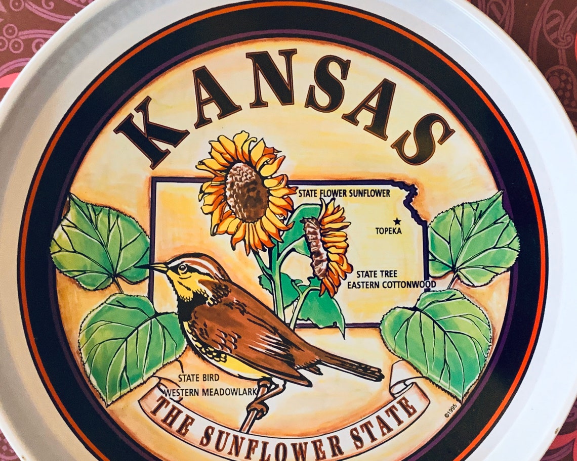 Round Vintage Metal Tray Kansas Souvenir - Etsy