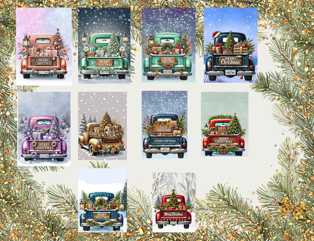 Vintage Christmas Truck Cards | Printable 5x7 Merry Christmas Card ...