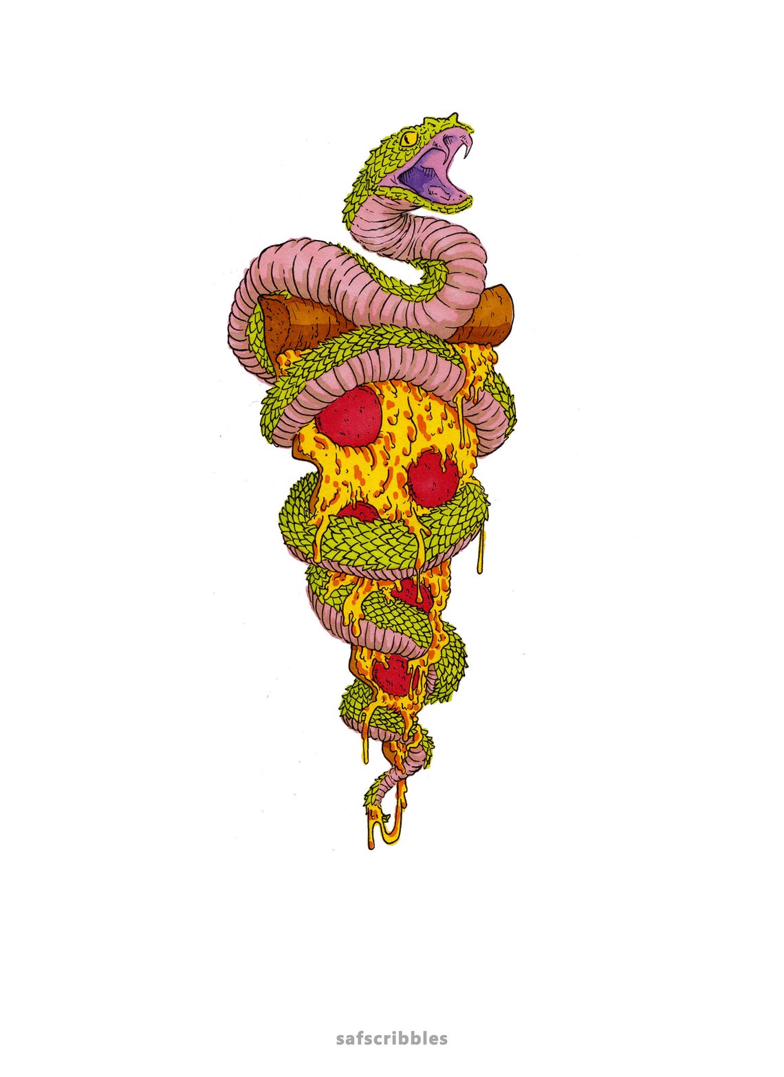 Pizza Snake A4 Print - Etsy